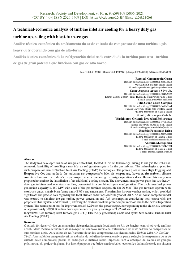 (PDF) A technical-economic analysis of turbine inlet air cooling for a heavy duty gas turbine ...