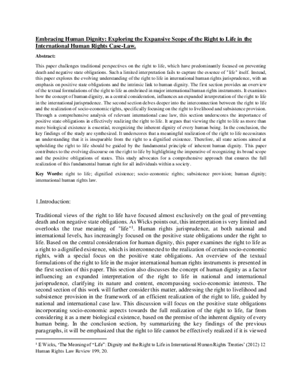 (PDF) Embracing Human Dignity: Exploring the Expansive Scope of the ...