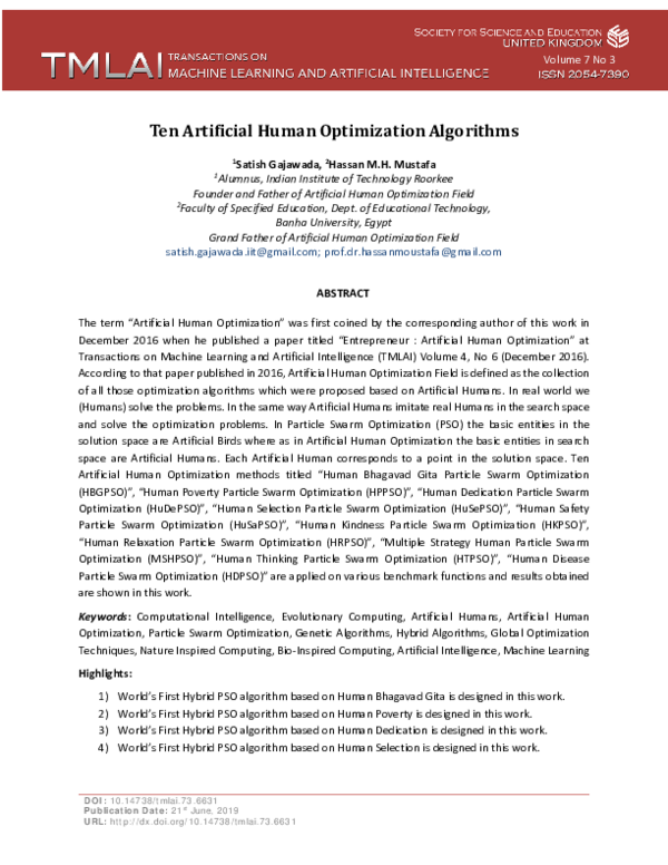(PDF) Ten Artificial Human Optimization Algorithms
