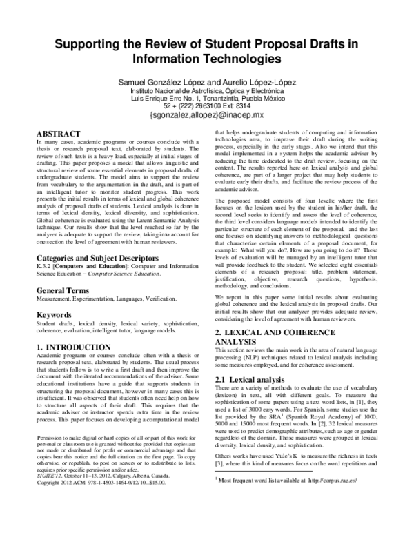 (PDF) Supporting the review of student proposal drafts in information ...