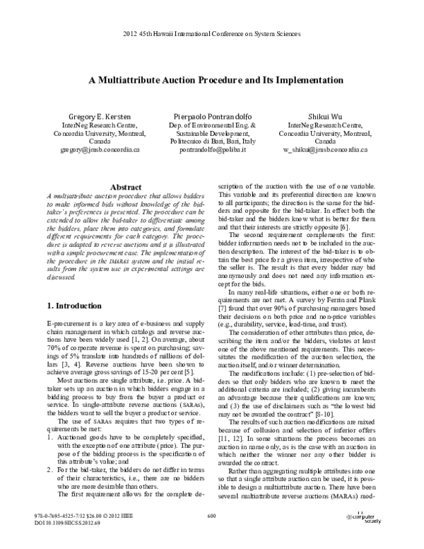 (PDF) A Multiattribute Auction Procedure and Its Implementation