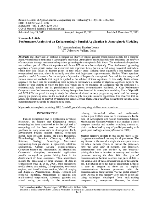 (PDF) Performance Analysis of an Embarrassingly Parallel Application in Atmospheric Modeling