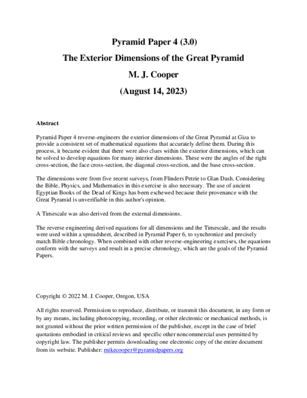 (PDF) Pyramid Paper 4 (3.0) The Exterior Dimensions of the Great Pyramid