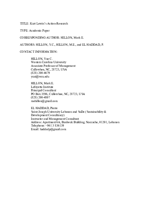 (PDF) Kurt Lewin's Action Research