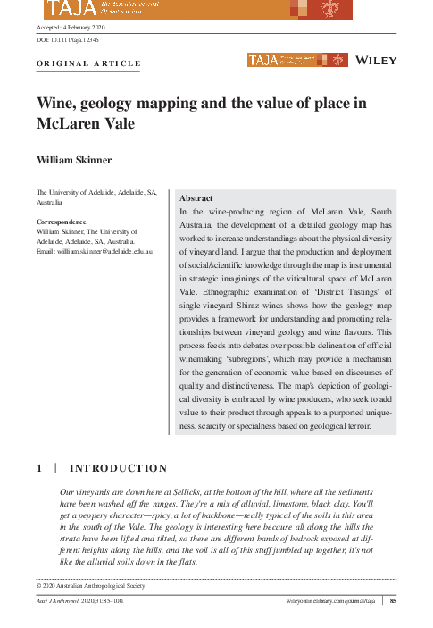 (PDF) Wine, geology mapping and the value of place in McLaren Vale