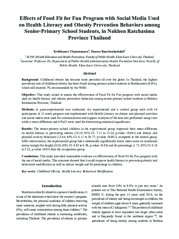 (PDF) Effects of Food Fit for Fun Program with Social Media Used on ...
