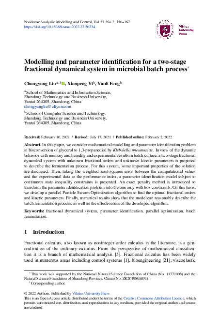 Pdf Modelling And Parameter Identification For A Two Stage Fractional