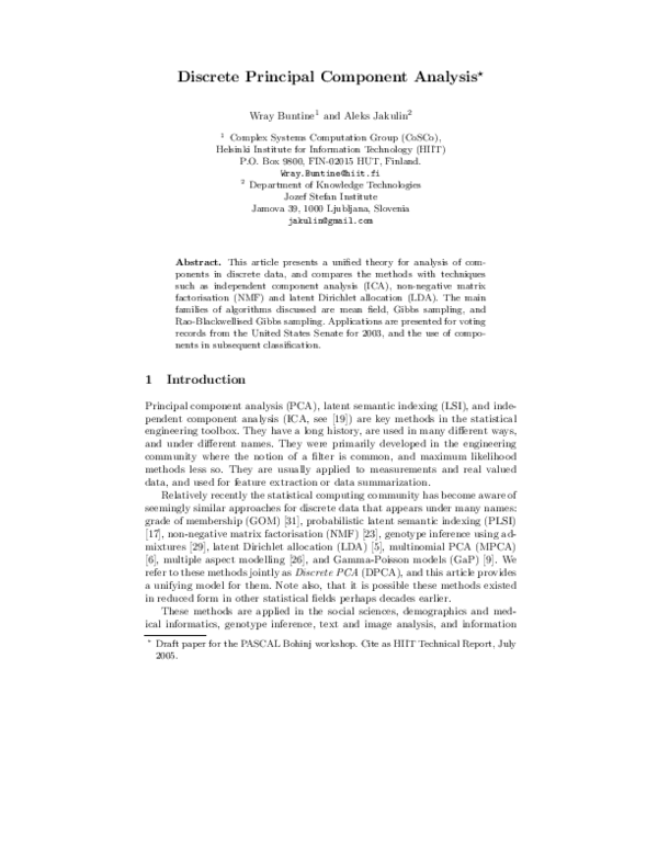 (PDF) Discrete principal component analysis