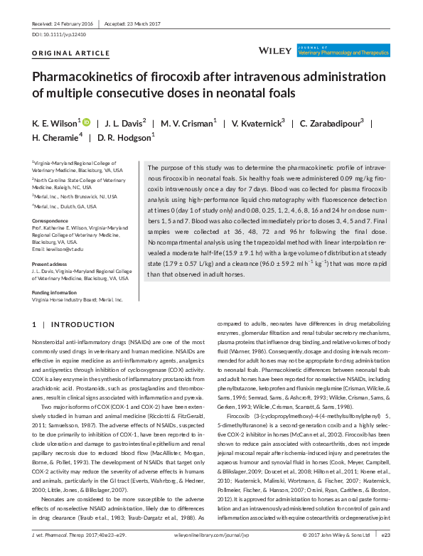 (PDF) Pharmacokinetics of firocoxib after intravenous administration of ...