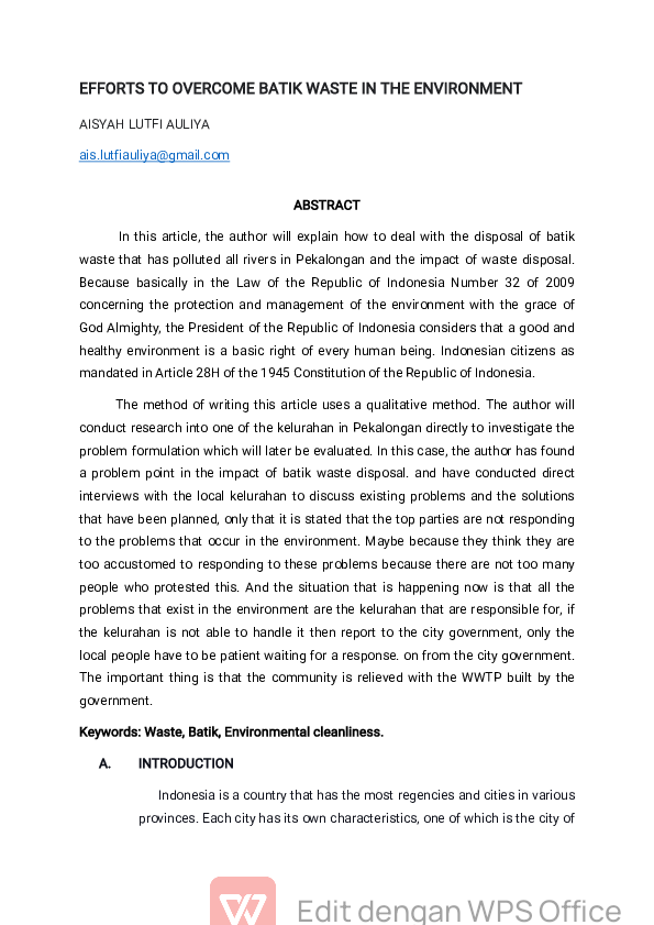 (PDF) Efforts to Overcome Batik Waste in the Environment