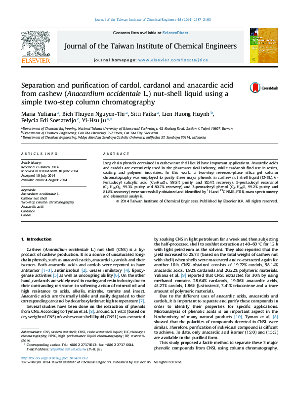 (PDF) Separation and purification of cardol, cardanol and anacardic ...