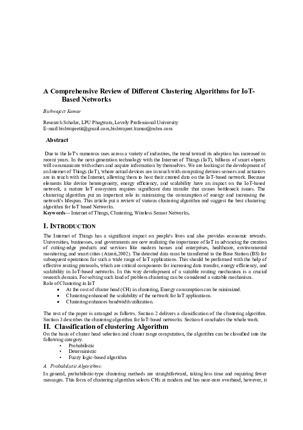 Doc A Comprehensive Review Of Different Clustering Algorithms For Iot 1764