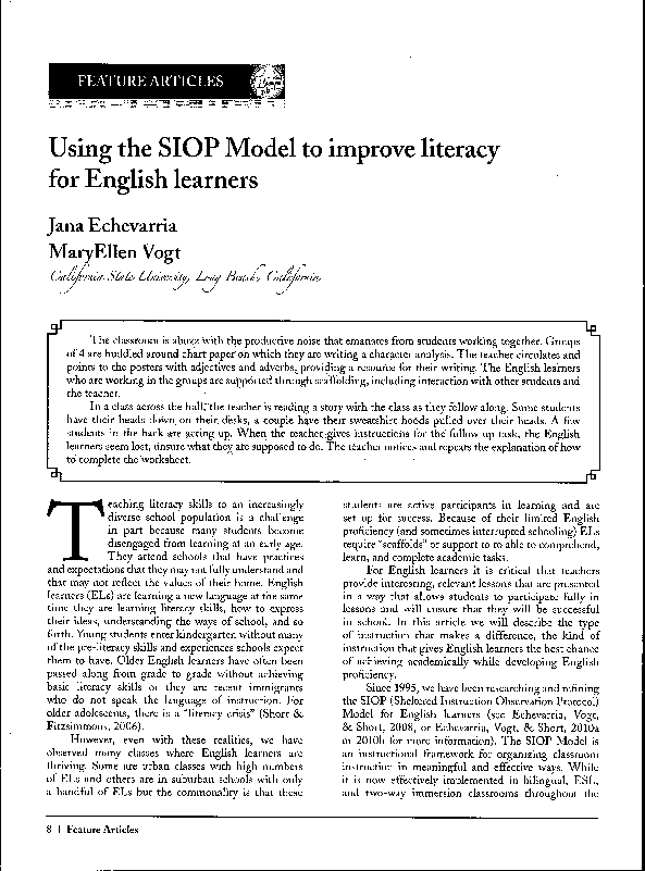 (PDF) Using the SIOP Model to improve literacy for English learners