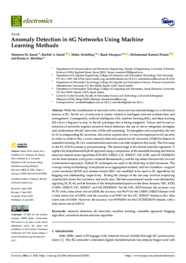 Pdf Anomaly Detection In 6g Networks Using Machine Learning Methods 3473