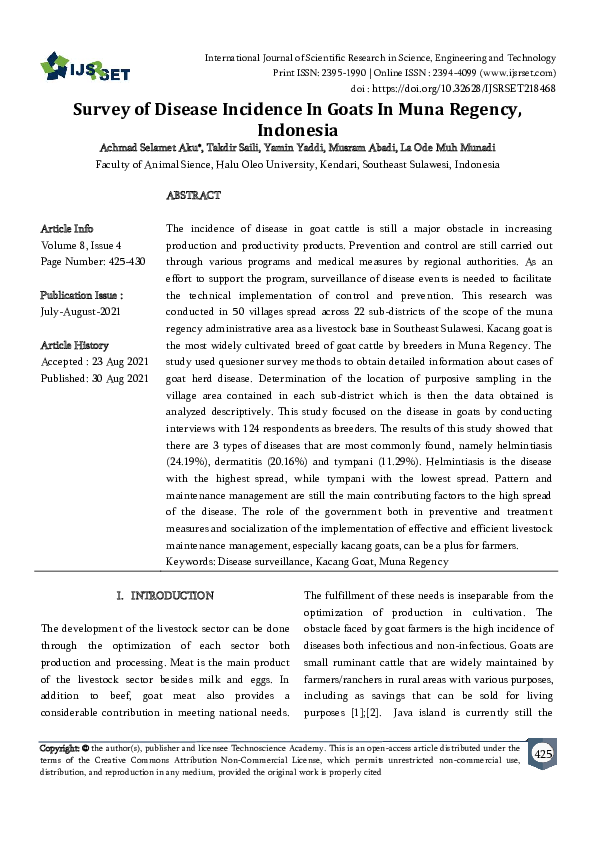 (PDF) Survey of Disease Incidence In Goats In Muna Regency, Indonesia ...