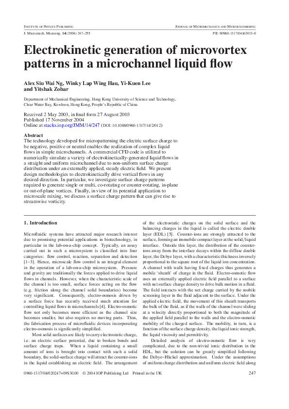 (PDF) Electrokinetic generation of microvortex patterns in a ...