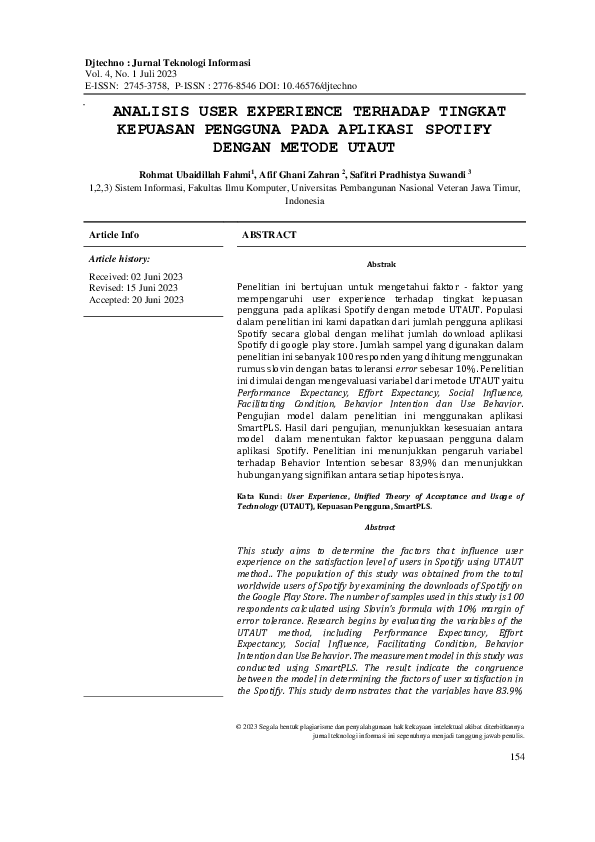 Pdf Analisis User Experience Terhadap Tingkat Kepuasan Pengguna Pada Aplikasi Spotify Dengan