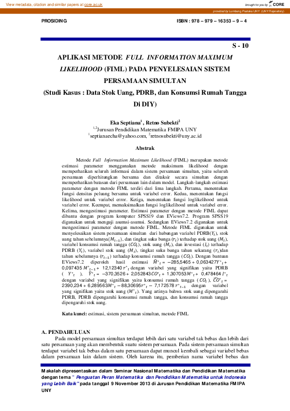 (PDF) APLIKASI METODE FULL INFORMATION MAXIMUM LIKELIHOOD (FIML) PADA ...