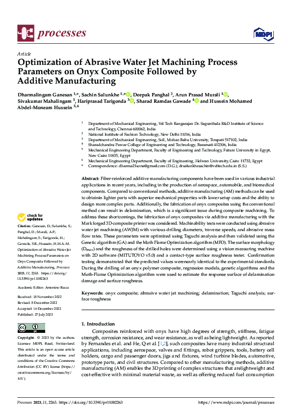 (PDF) Optimization of Abrasive Water Jet Machining Process Parameters on Onyx Composite Followed ...