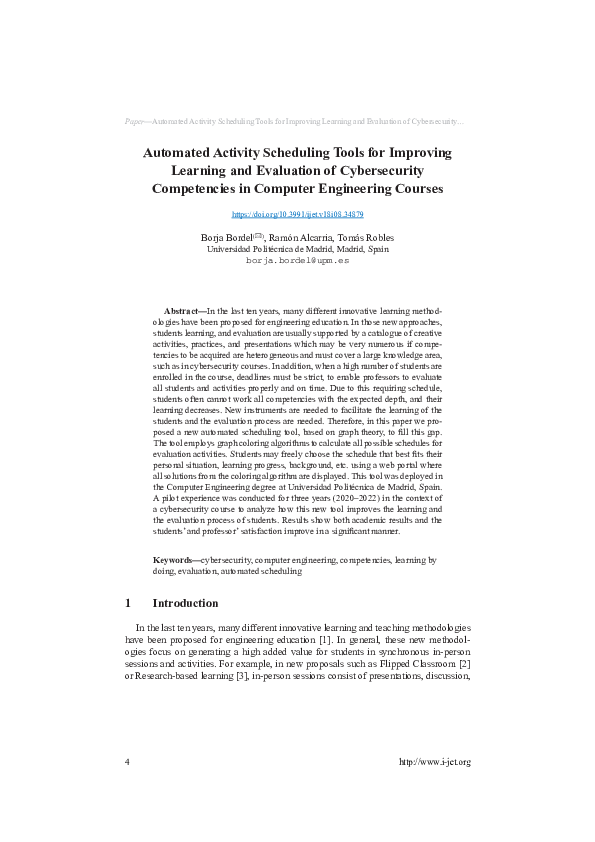 (PDF) Automated Activity Scheduling Tools for Improving Learning and Evaluation of Cybersecurity ...
