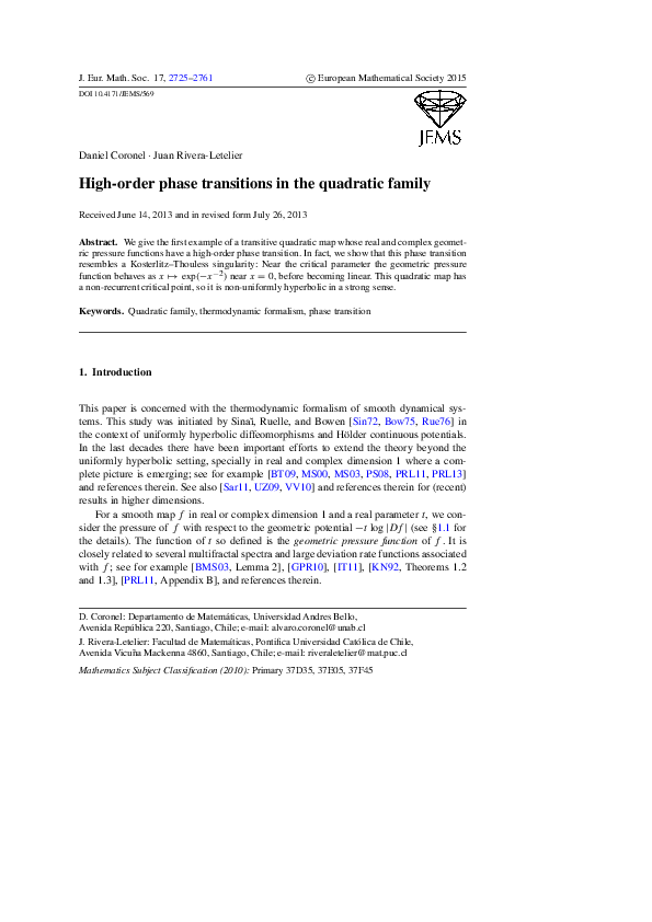 (PDF) High-order phase transitions in the quadratic family