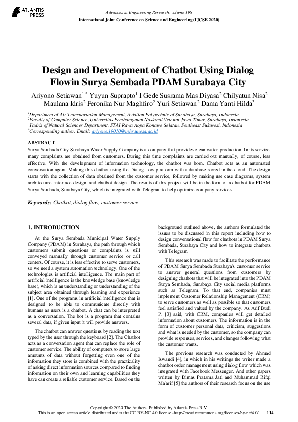 (PDF) Design and Development of Chatbot Using Dialog Flowin Surya ...