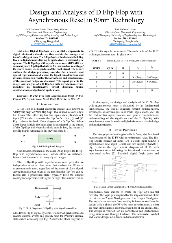 (PDF) Design and Analysis of D Flip Flop with Asynchronous Reset in ...