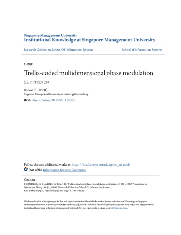 Pdf Trellis Coded Multidimensional Phase Modulation