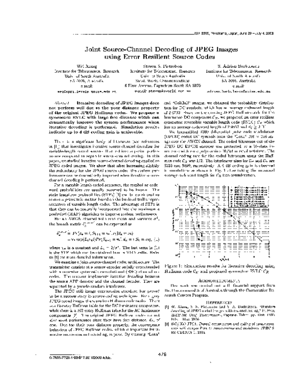 (PDF) Joint source-channel decoding of JPEG images using error resilient source codes