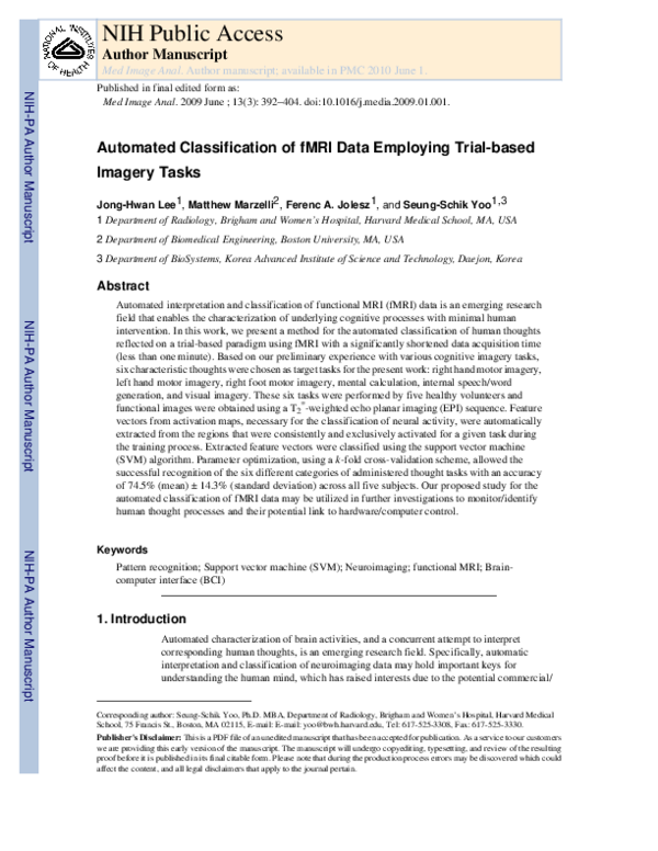 Pdf Automated Classification Of Fmri Data Employing Trial Based Imagery Tasks Seung Schik