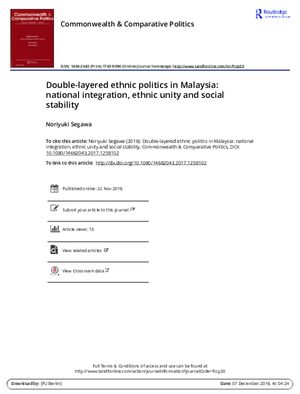 (PDF) Double-layered ethnic politics in Malaysia: national integration ...