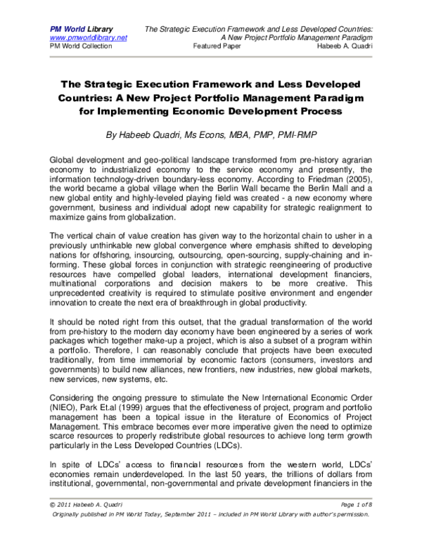 (PDF) Strategic Execution Framework and Less Developed Countries: A New ...