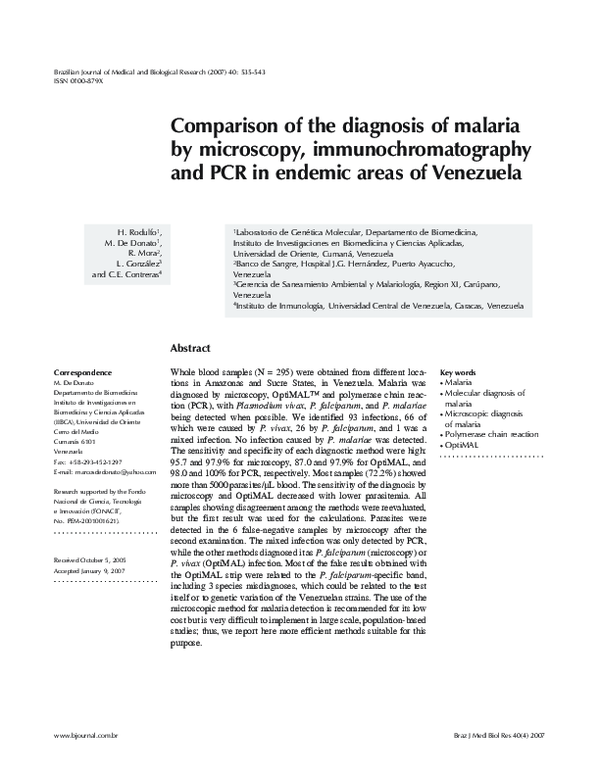 (PDF) Comparison of the diagnosis of malaria by microscopy ...
