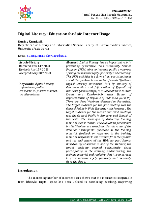 (PDF) Digital Literacy: Education for Safe Internet Usage