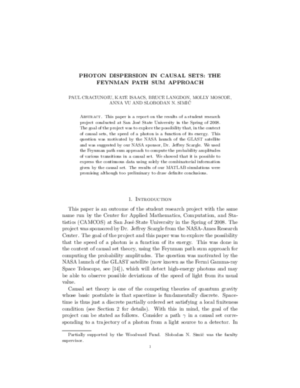(PDF) Photon dispersion in causal sets: the Feynman path sum approach