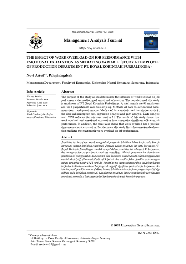 (PDF) The Effect of Work Overload on Job Performance with Emotional ...