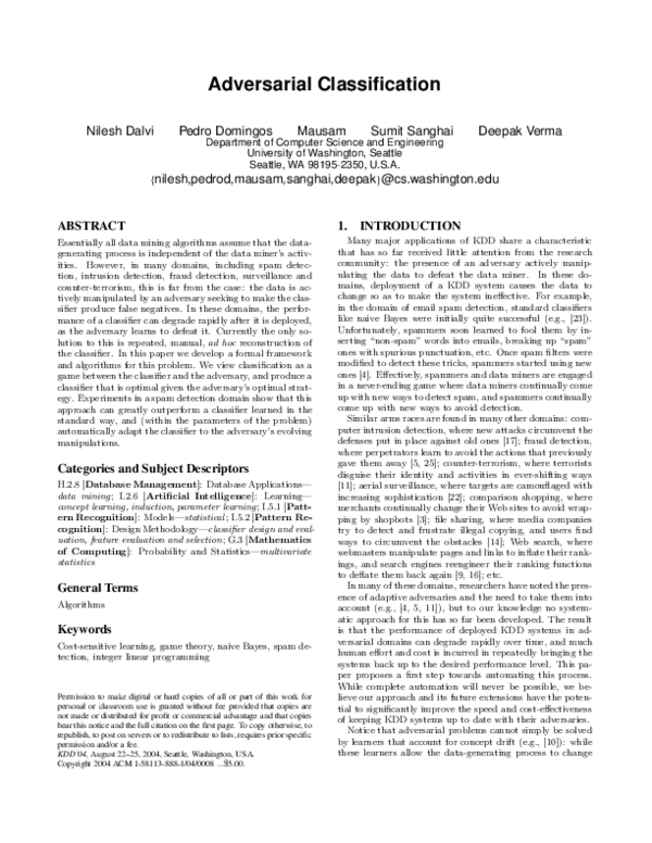 Pdf Adversarial Classification