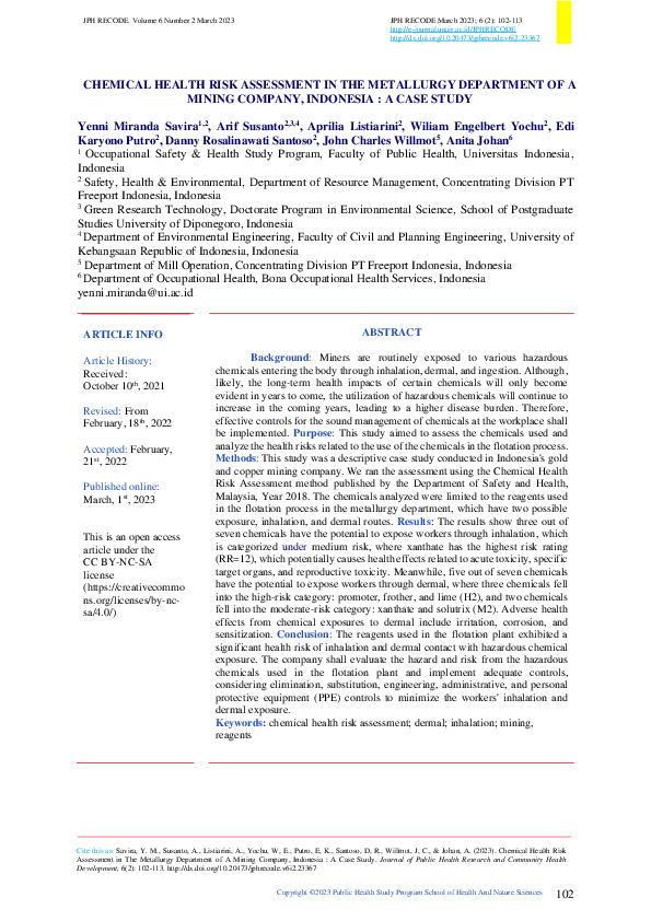 (PDF) Chemical Health Risk Assessment in the Metallurgy Department of a ...