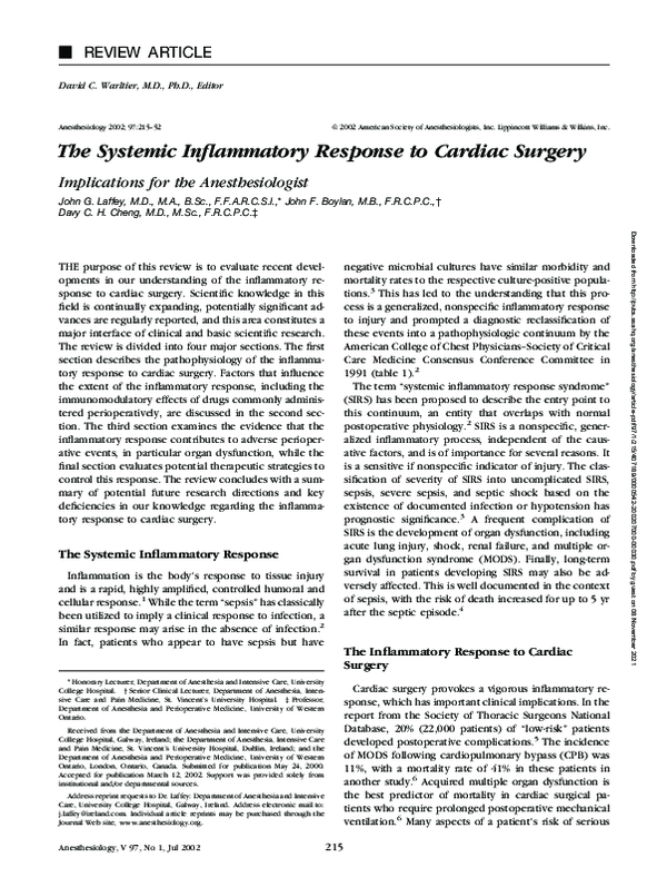 (PDF) Attenuation of acute systemic inflammatory response after valve surgery | Najah Hadi ...