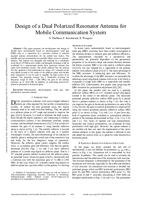 (PDF) Design Of A Dual Polarized Resonator Antenna For Mobile ...
