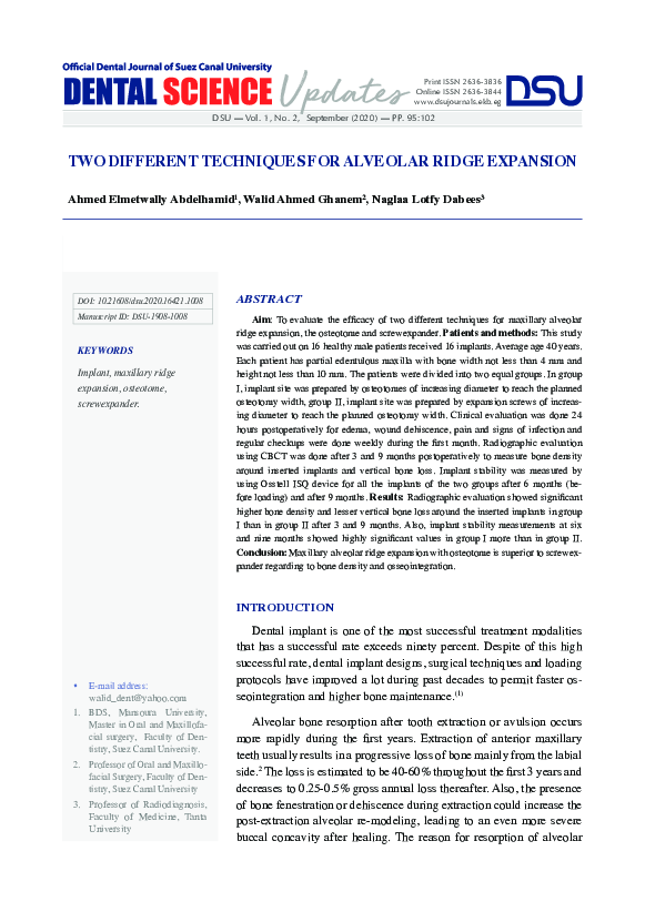 (PDF) Two Different Techniques for Alveolar Ridge Expansion | WALID ...