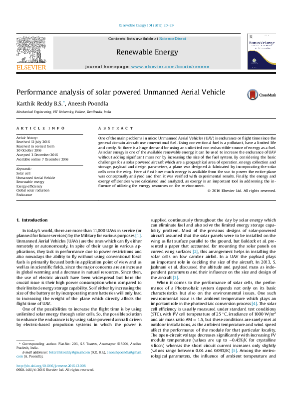 (PDF) Performance analysis of solar powered Unmanned Aerial Vehicle