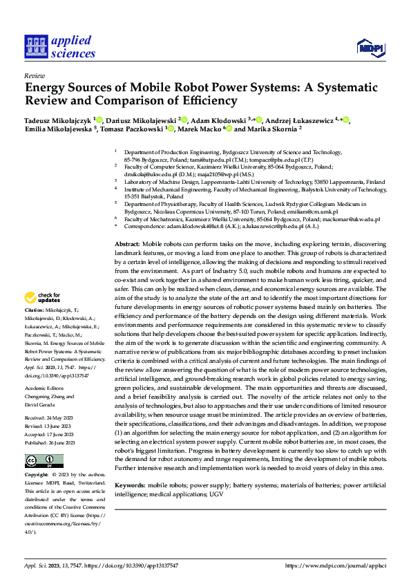 (PDF) Energy Sources of Mobile Robot Power Systems: A Systematic Review ...