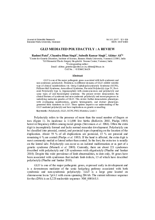 (PDF) Gli 3 Mediated Polydactyly : A Review