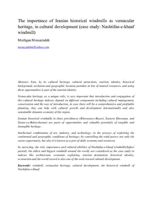 (PDF) The importance of Iranian historical windmills as vernacular ...