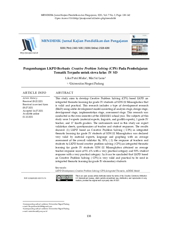 (PDF) Pengembangan LKPD Berbasis Creative Problem Solving (CPS) Pada ...