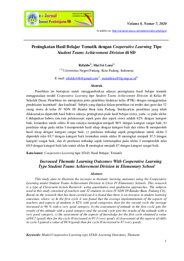 (PDF) Peningkatan Hasil Belajar Tematik dengan Cooperative Learning Tipe Student Teams ...