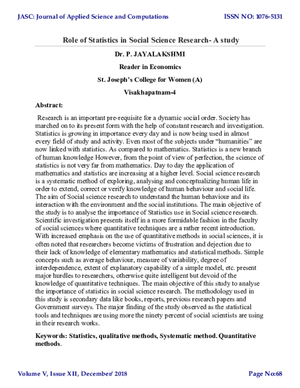 (PDF) Role of Statistics in Social Science Research-A study