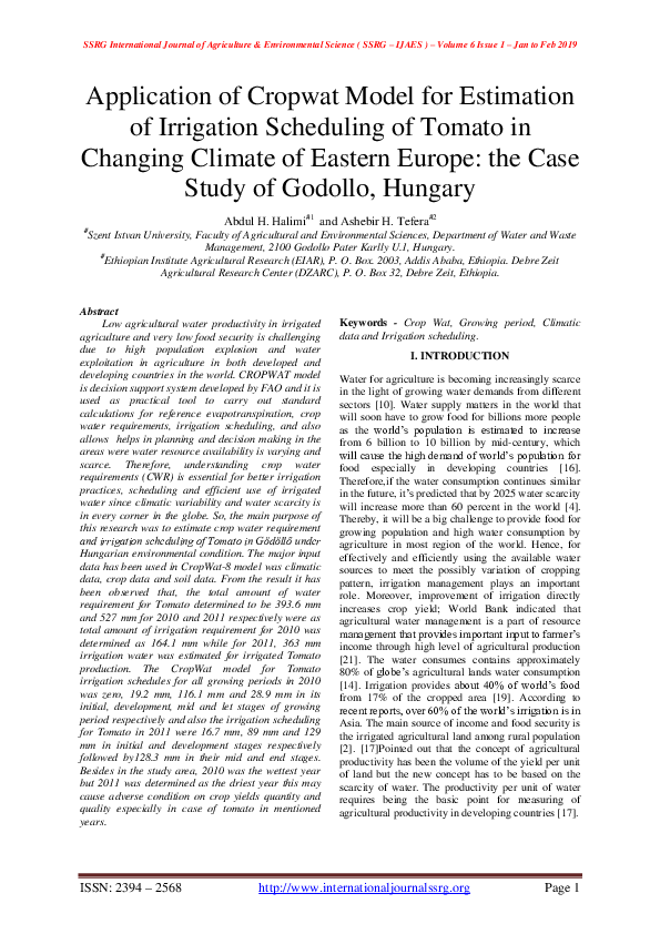 (PDF) Application of Cropwat Model for Estimation of Irrigation ...
