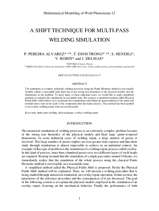 (PDF) A shift technique for multi-pass welding simulation